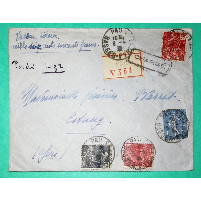 N°205 + 270 + 272 x2 SEMEUSE FEMME FACHI LETTRE CHARGE PAU BASSES ...