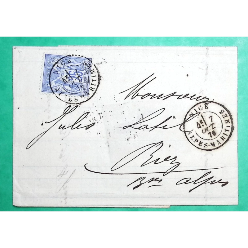N°68 SAGE 25C OUTREMER TYPE I CAD TYPE 18 NICE + TIMBRE FISCAL 10C POUR ...